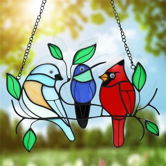 Accents | Stained Glass Window Hanging Stained Glass Birds Panels ...